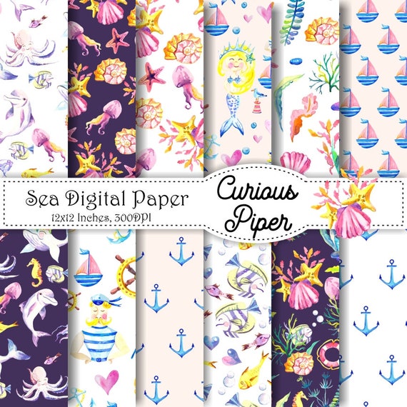 Nautical Digital Paper Ocean Sea Animals Pirates Anchor Shells - Etsy