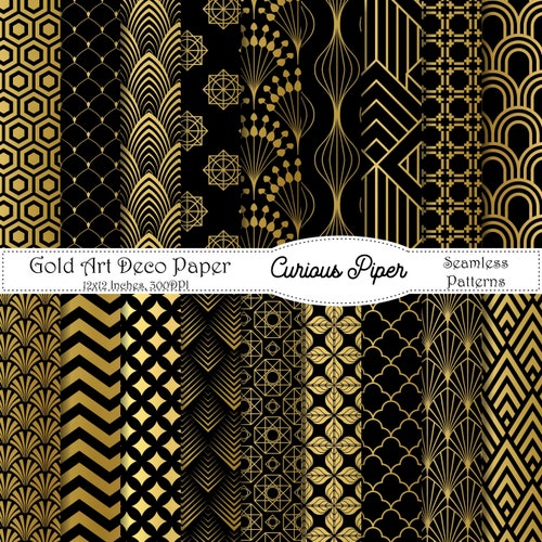 Blue & Gold Foil Damask Digital Paper Vintage Navy | Etsy
