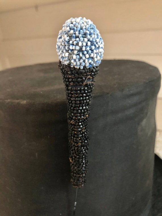 Antique Beaded Hat Pin Seed Beads - Gem