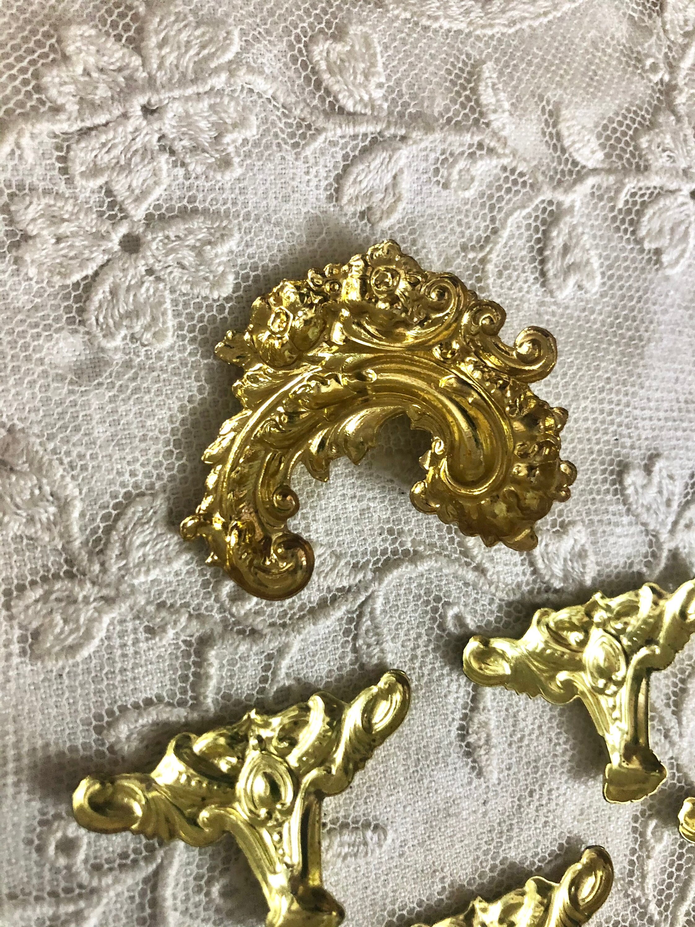 Vintage Gold Embossed Metal Appliqués Filigrees Corners - Etsy