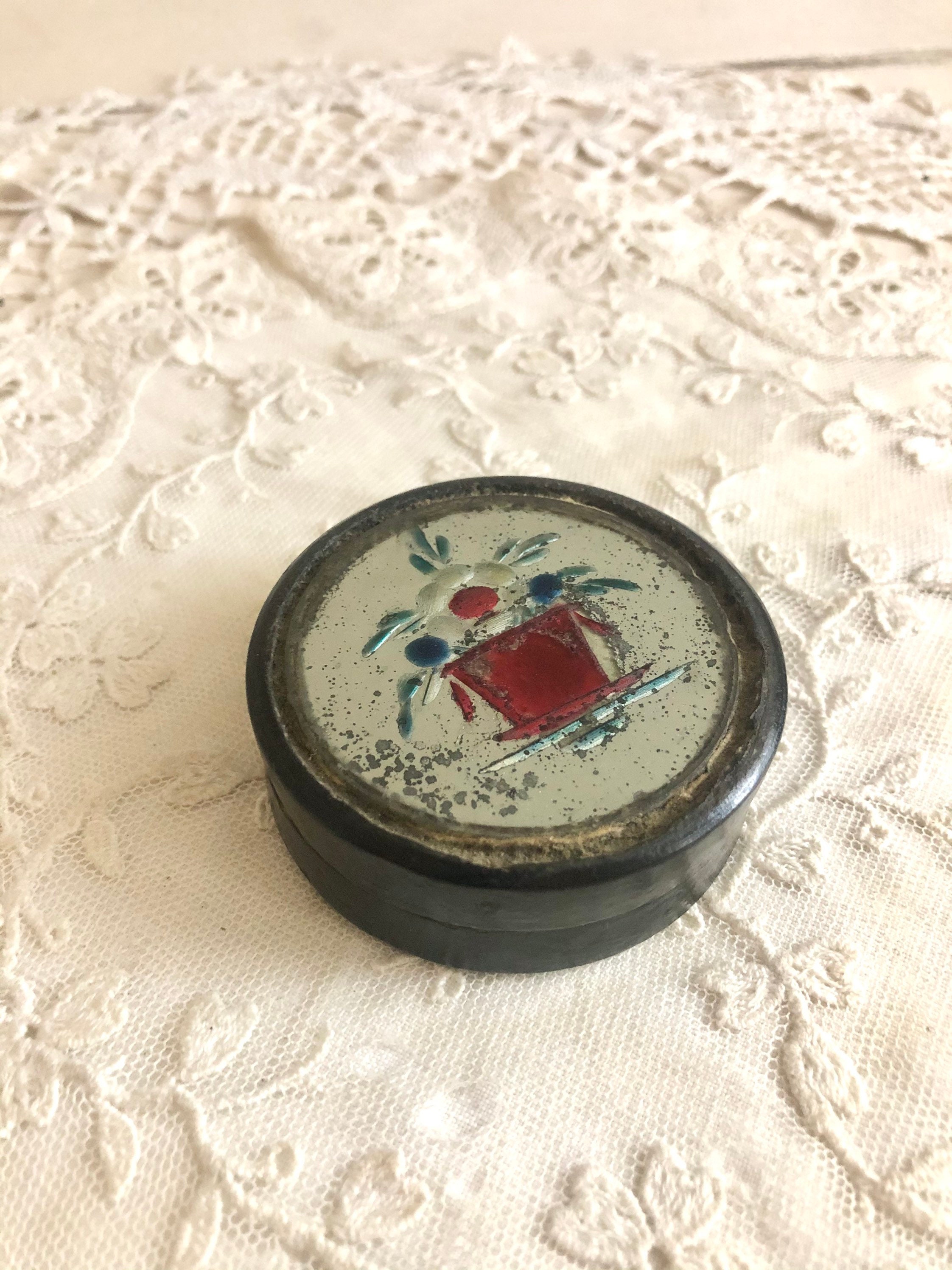 Antique Victorian Lacquer Box Reverse Painted Mirror Top | Etsy