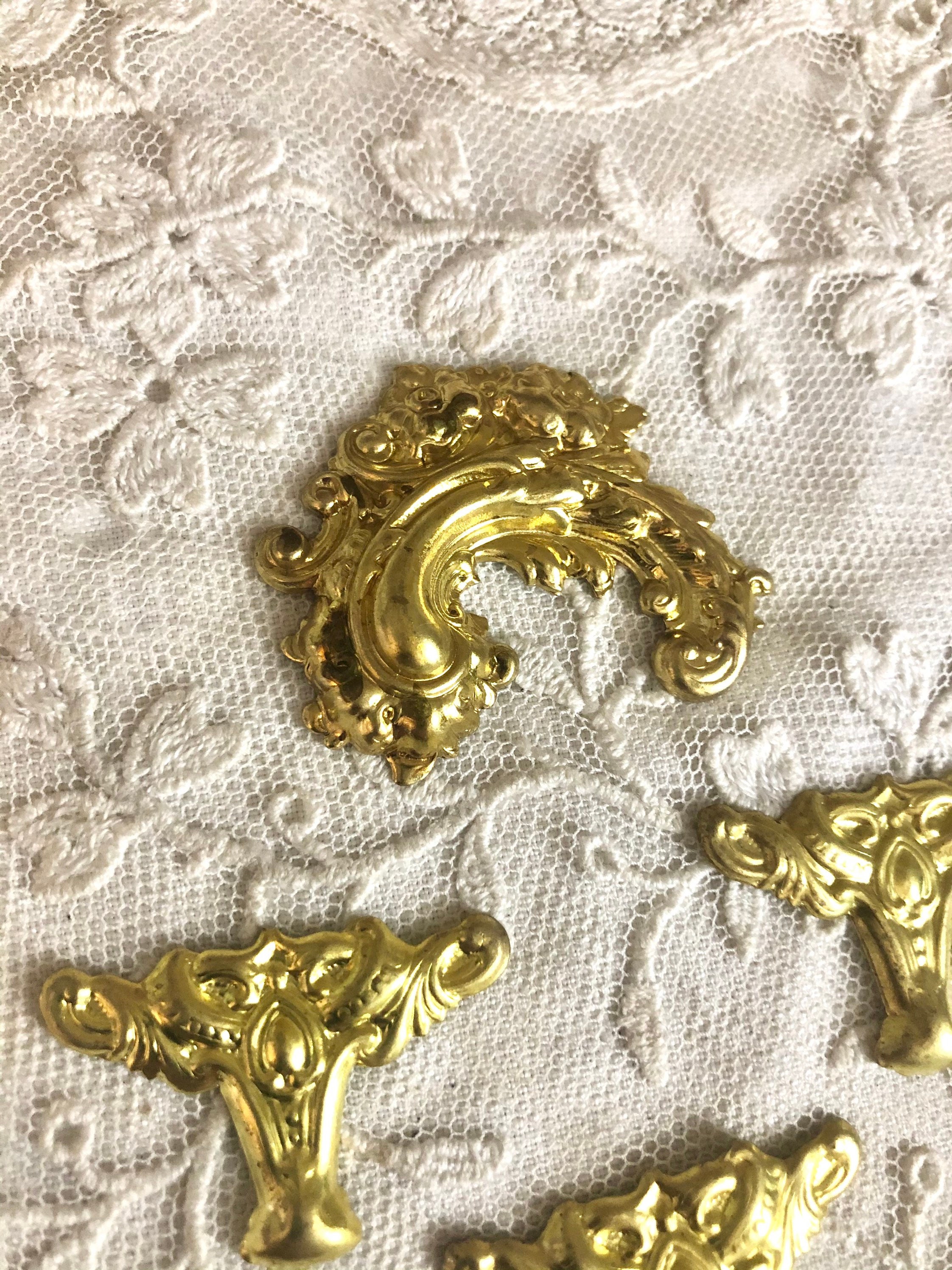 Vintage Gold Embossed Metal Appliqués Filigrees Corners | Etsy