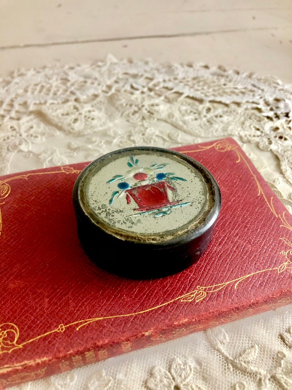 Antique Victorian Lacquer Box Reverse Painted Mirror Top | Etsy