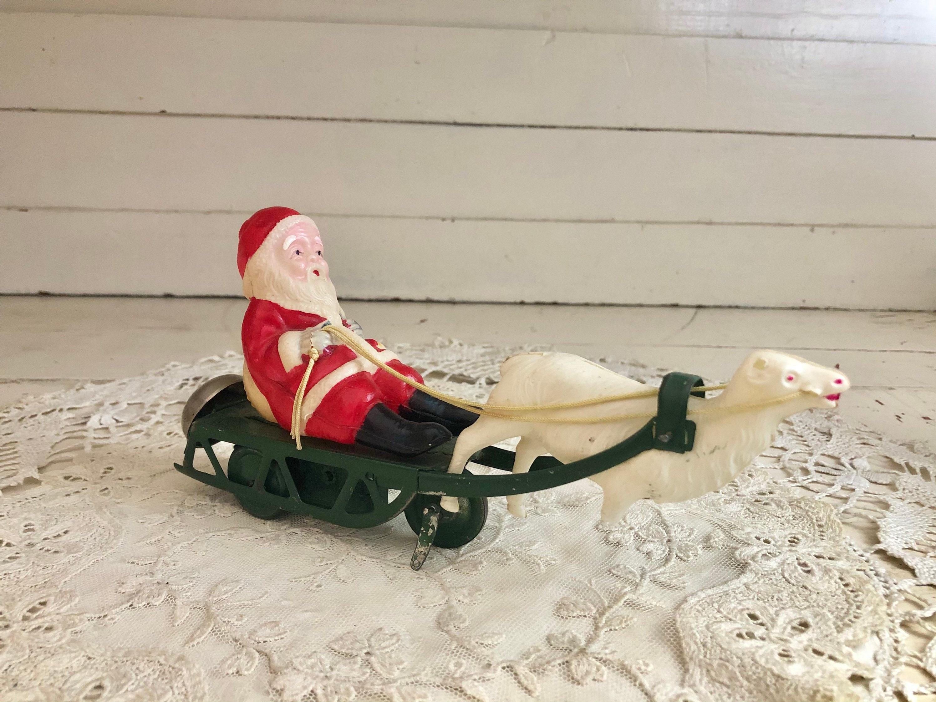 Vintage Celluloid Santa in Metal Sleigh Wind Up Toy | Etsy