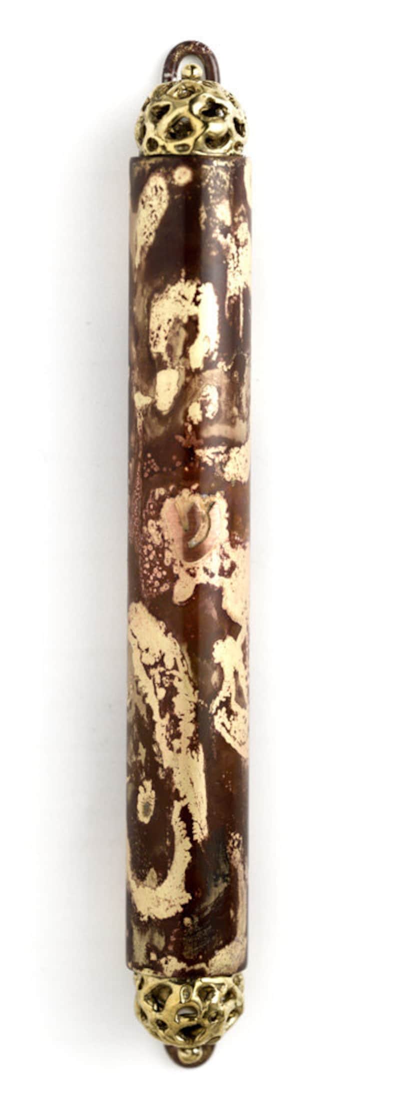 Large Brass Mezuzah Case 4.72 , Gold Ancient Mezuzot, Hebrew Blessing ...