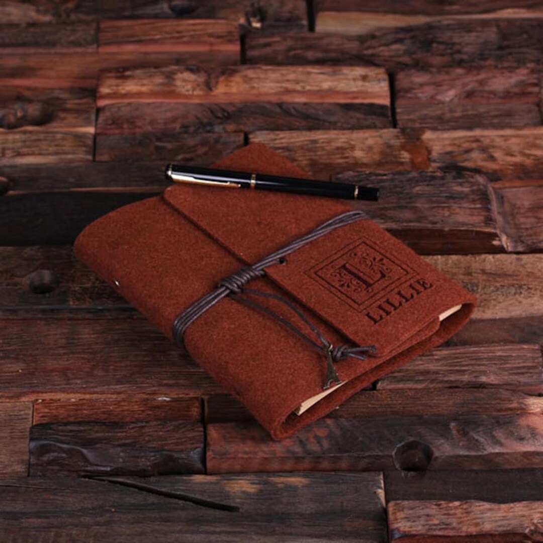 Brown Monogrammed Personalized Felt Engraved Notebook Diary, Journal ...