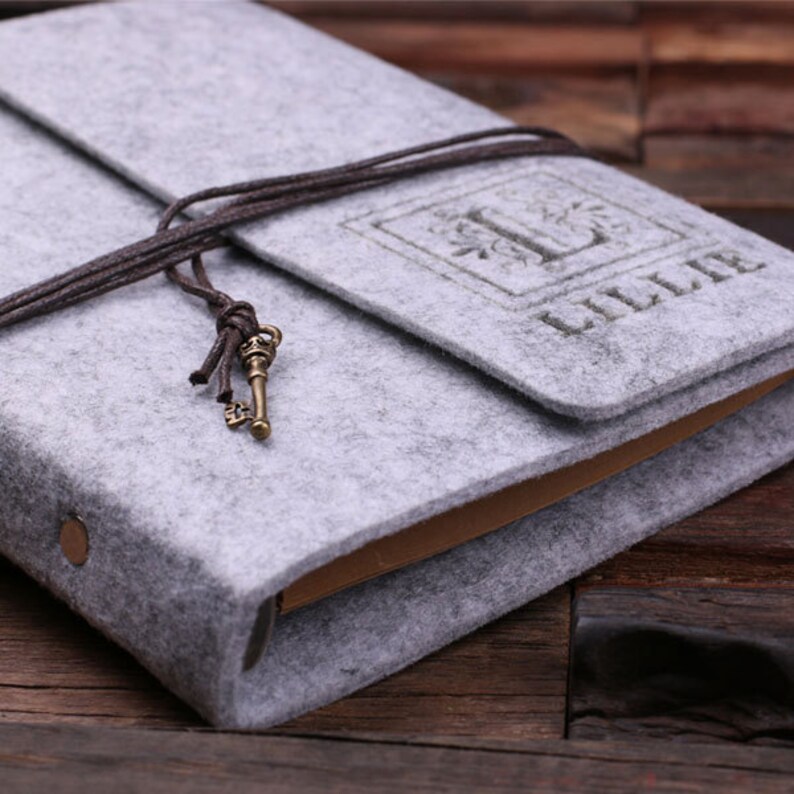 Monogrammed Personalized Light Grey Felt Engraved Notebook - Etsy