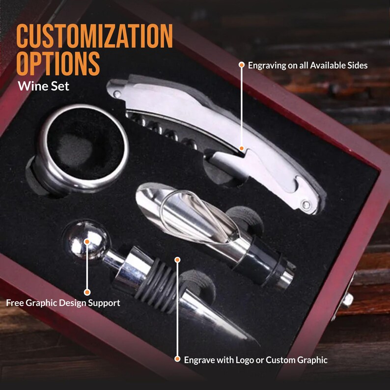 Personalized 5pc Wine Accessories Tool Kit Gift Set Engraved or ...