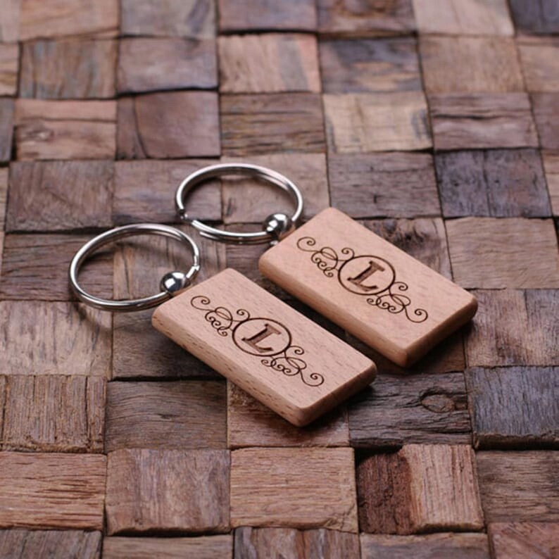 Personalized Wood Square Rectangle Key Chain Engraved and Monogrammed ...