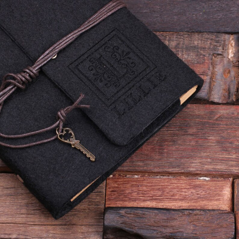 Black Monogrammed Personalized Felt Engraved Notebook Diary - Etsy
