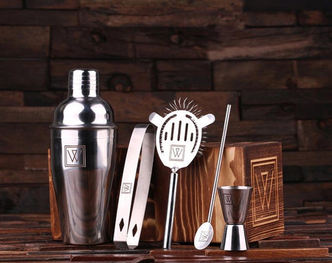 5pc Cocktail Shaker Mixer Sets With Wood Storage Box - Etsy