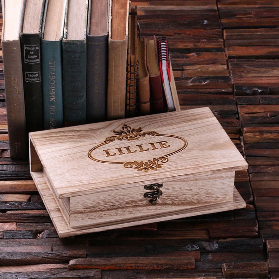 Personalized Wood Book Box Monogrammed Engraved 024632 - Etsy