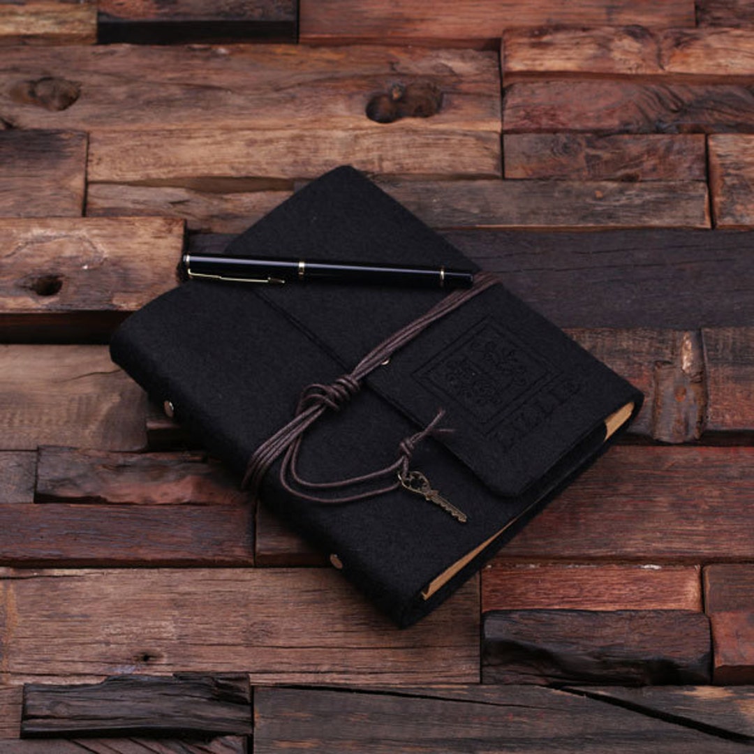 Black Monogrammed Personalized Felt Engraved Notebook Diary, Journal ...