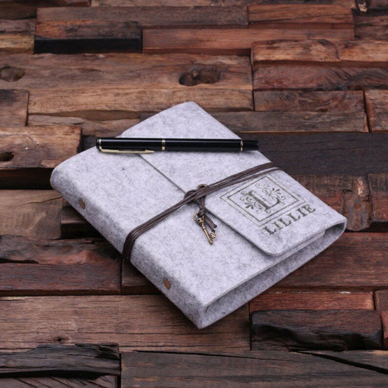 Monogrammed Personalized Light Grey Felt Engraved Notebook - Etsy