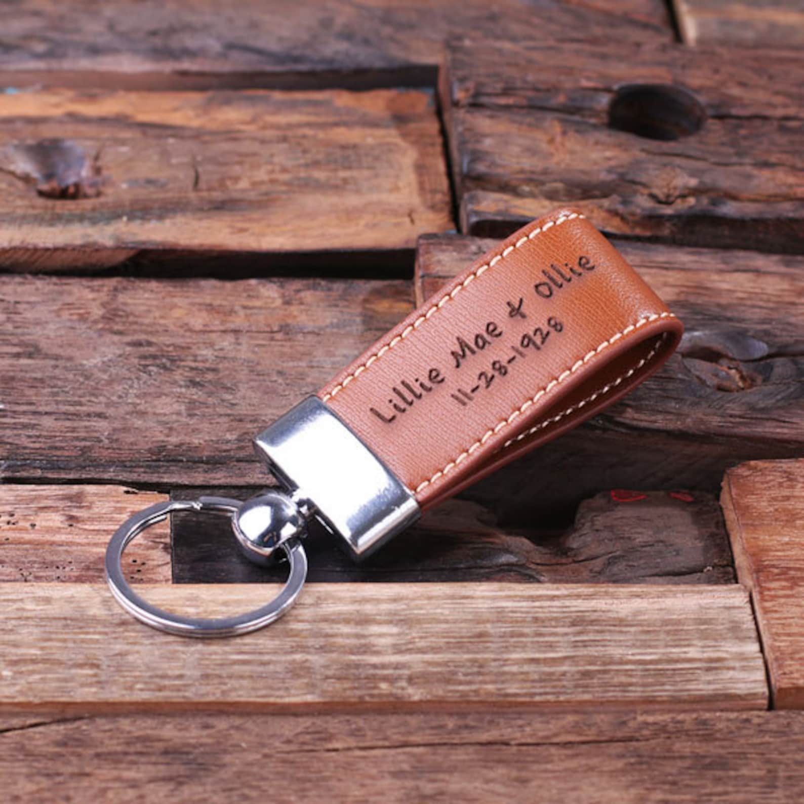 Personalized Leather Engraved Key Chain Key Ring Handsome - Etsy