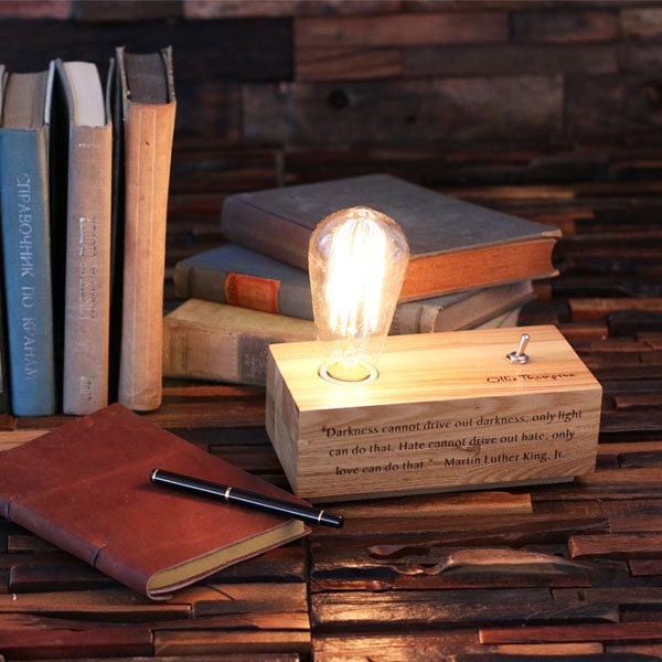 Edison Lamp Engraved Personalized Custom Handmade Wood Desk - Etsy
