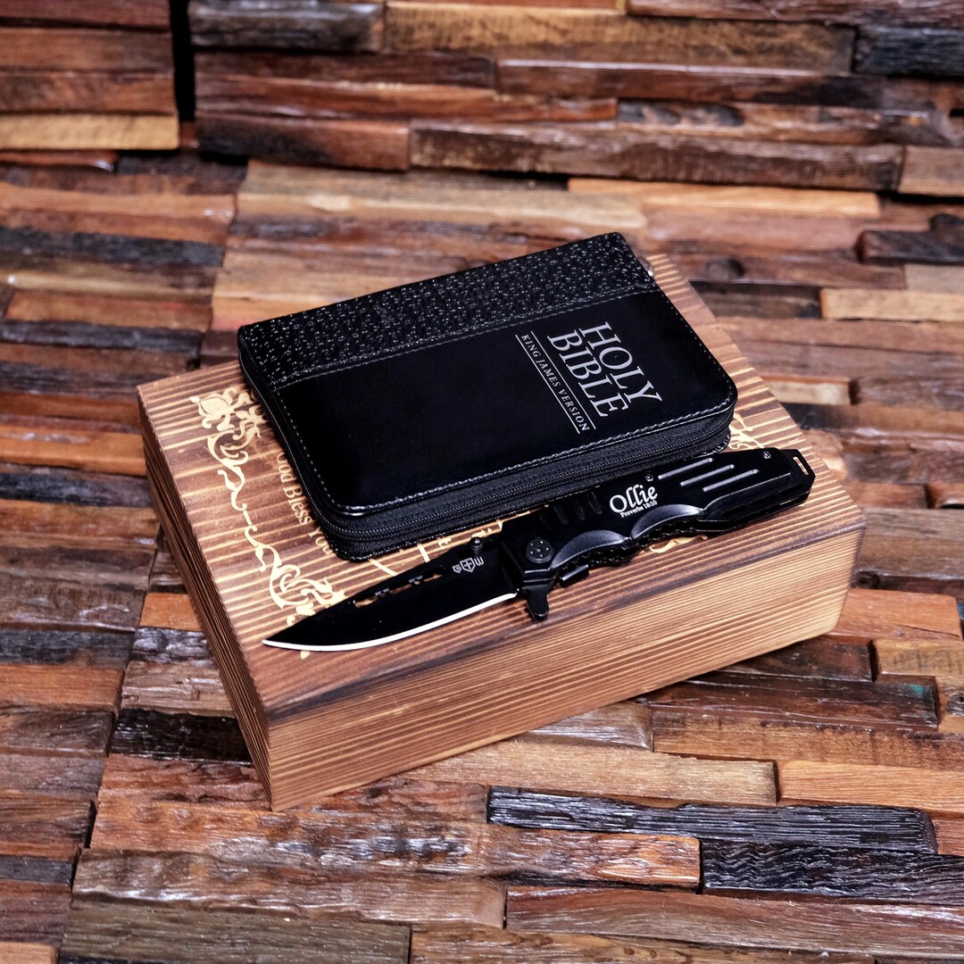 Custom Boy KJV Mini Pocket Bible & Engraved Pocketknife, Christian Son ...