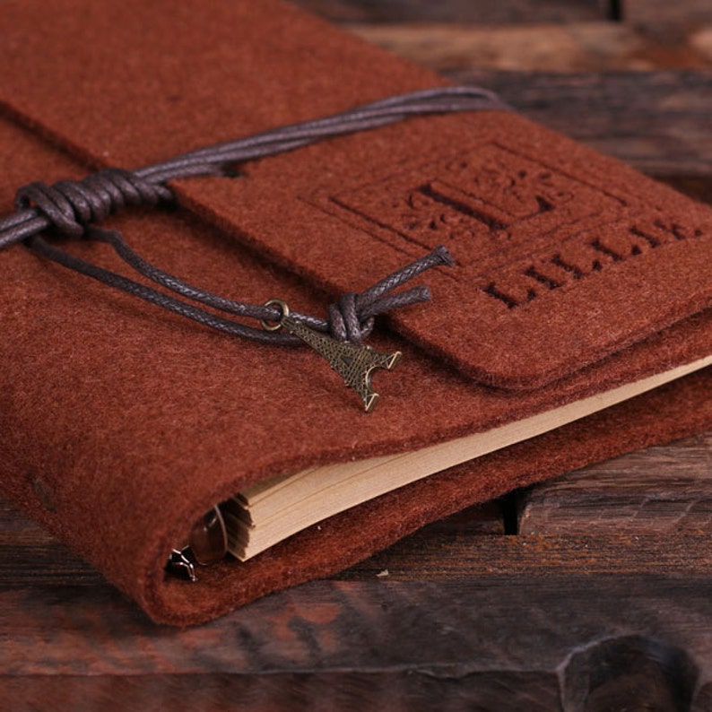 Brown Monogrammed Personalized Felt Engraved Notebook Diary - Etsy