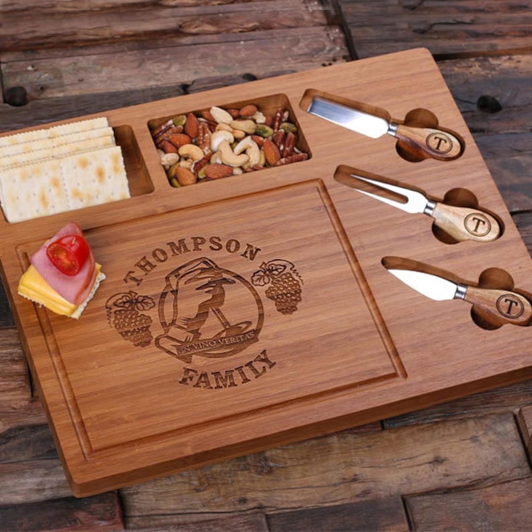 Wood Cutting Bread Cheese Serving Tray Board With Tools - Etsy