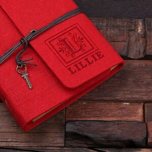 Monogrammed Personalized Ruby Red Valentine Felt Engraved Notebook ...