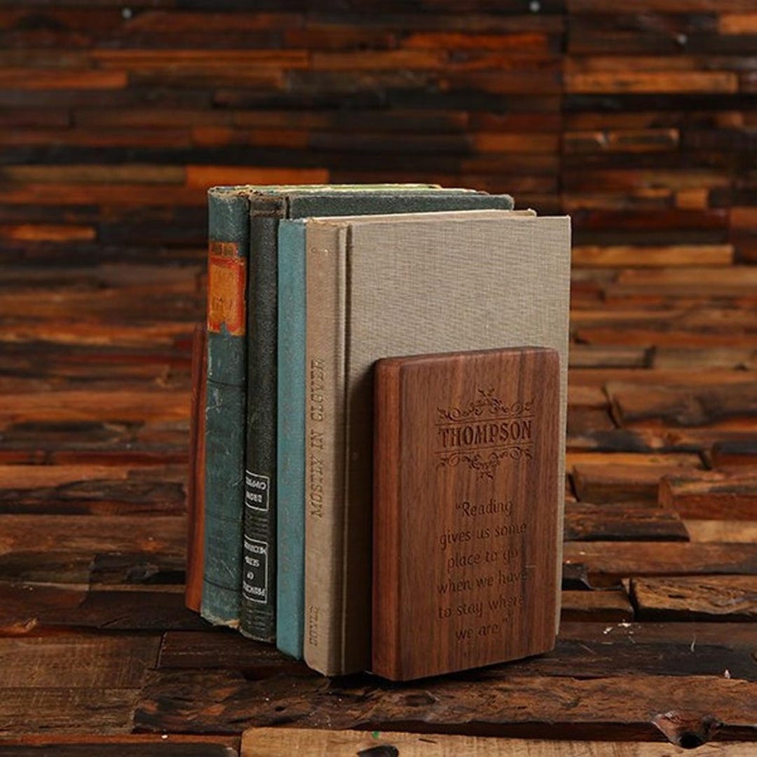 Personalized Black Walnut Wood & Gold Brass Engraved Bookend Gift Set ...