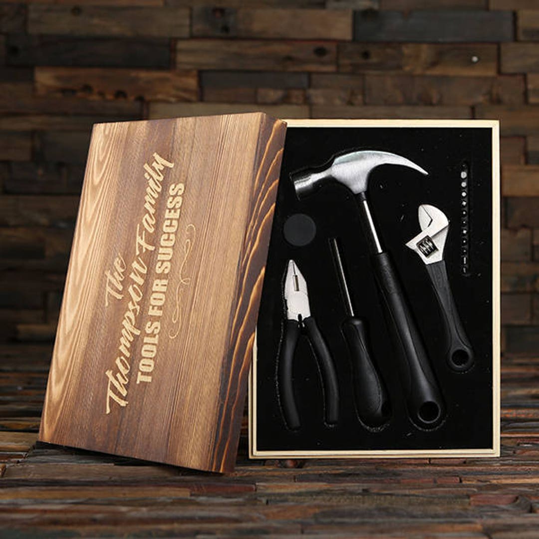 Personalized Tool Set With Hammer, Pliers and Other Tools Monogrammed Engraved Box Construction ...