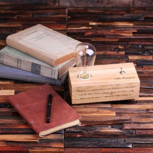 Edison Lamp Engraved Personalized Custom Handmade Wood Desk Lamp With ...