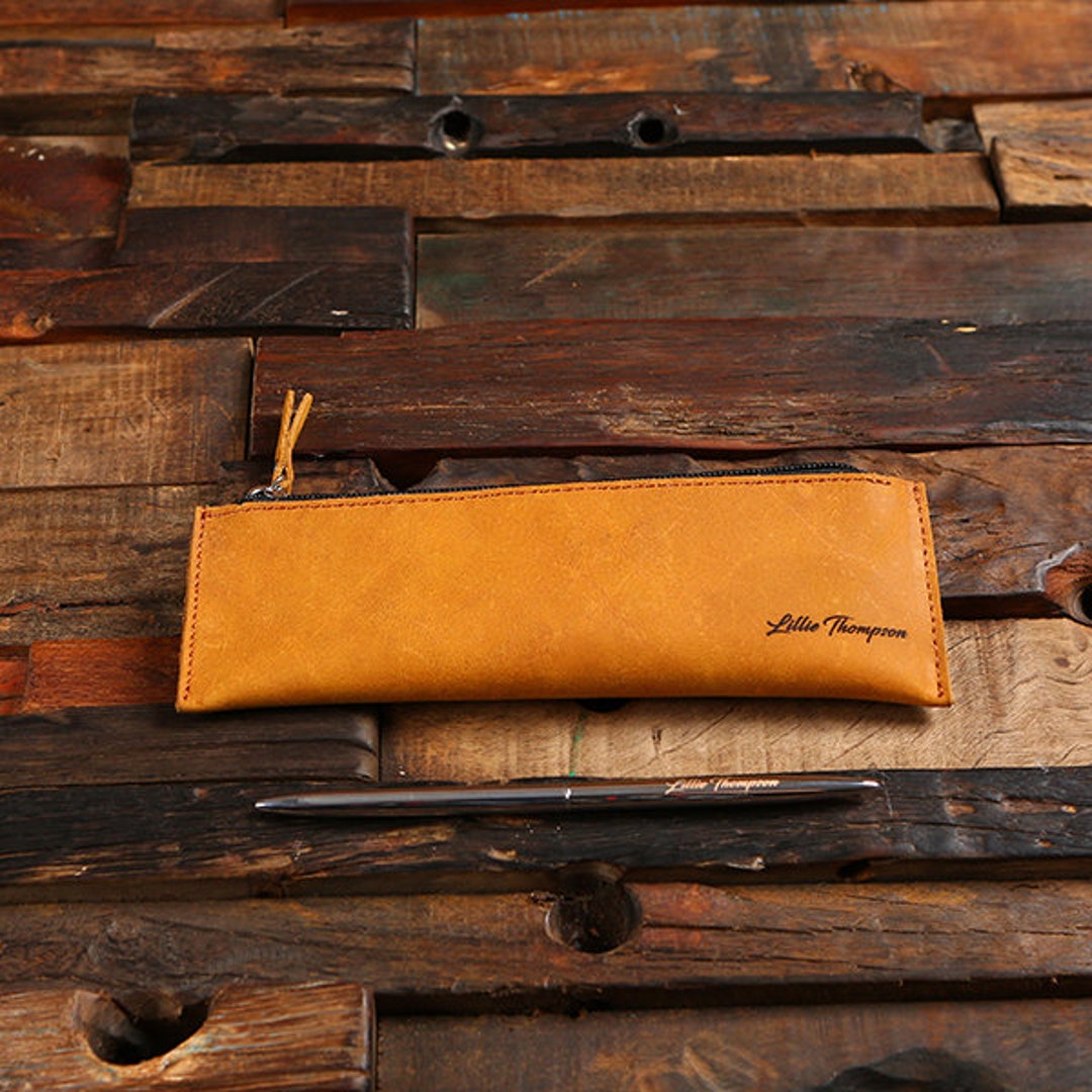 Personalized Silver Pen & Leather Pen Accessory Pouch 027665 - Etsy