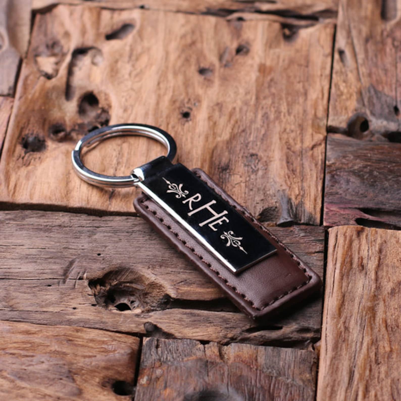 Personalized Leather Key Chain Monogrammed Groomsmen - Etsy