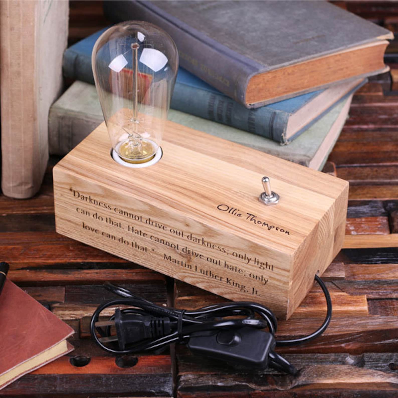Edison Lamp Engraved Personalized Custom Handmade Wood Desk - Etsy