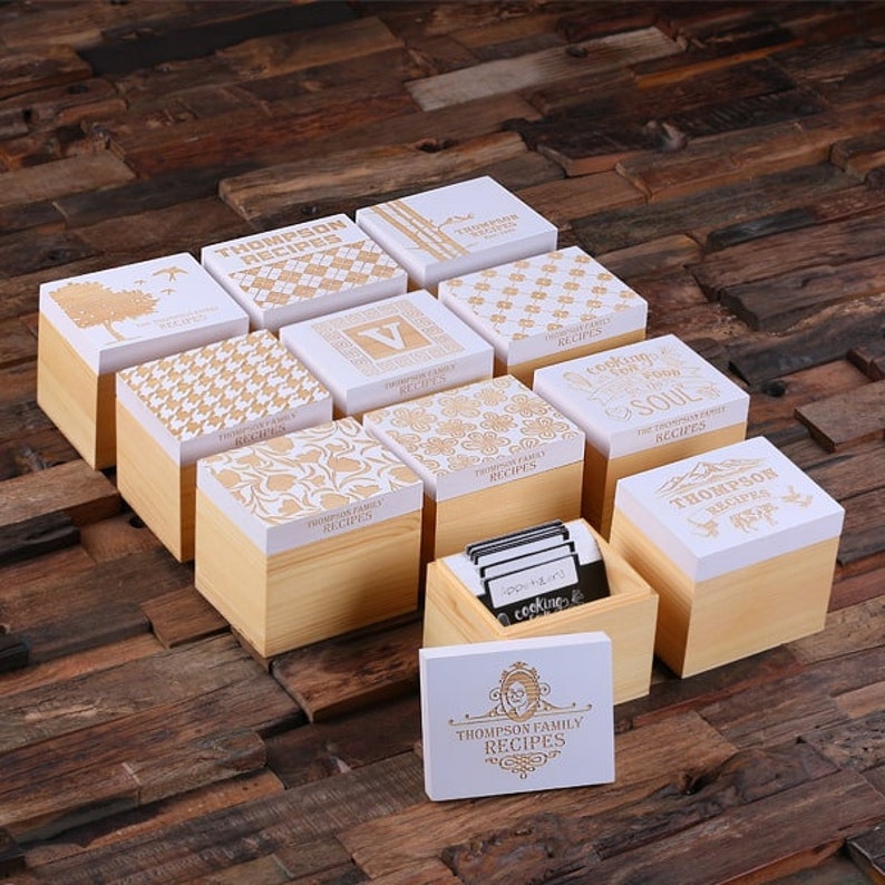 50 Recipe Cards Box Engraved With Dividers Labels - Etsy