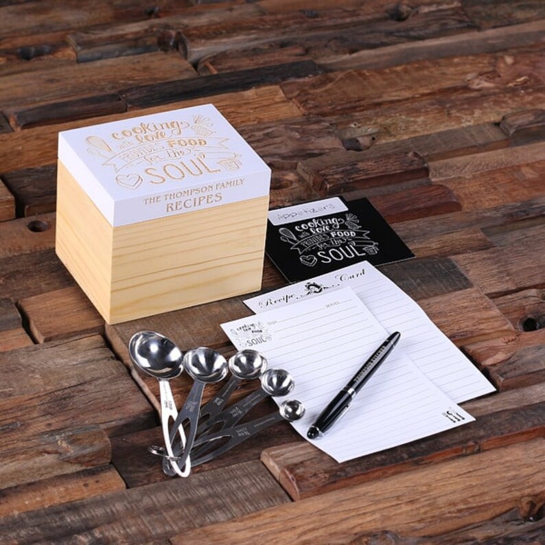 50 Recipe Cards Box Engraved With Dividers Labels - Etsy