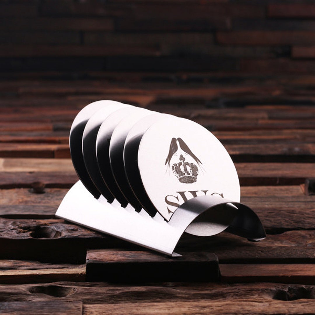 Personalized Engraved Stainless Steel 6pc Coasters Set With Optional ...