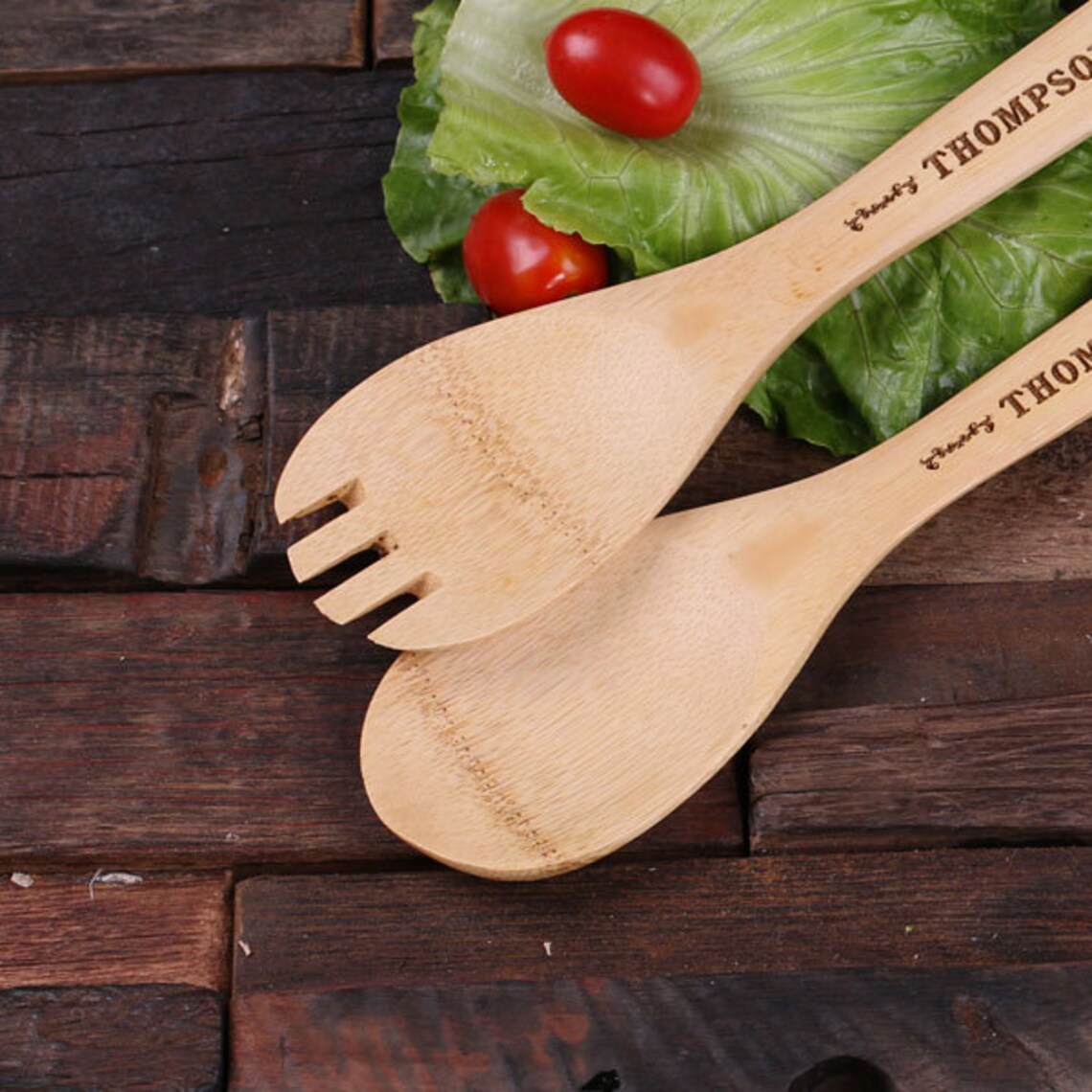 Personalized Bamboo Salad Spoons Monogrammed and Engraved - Etsy