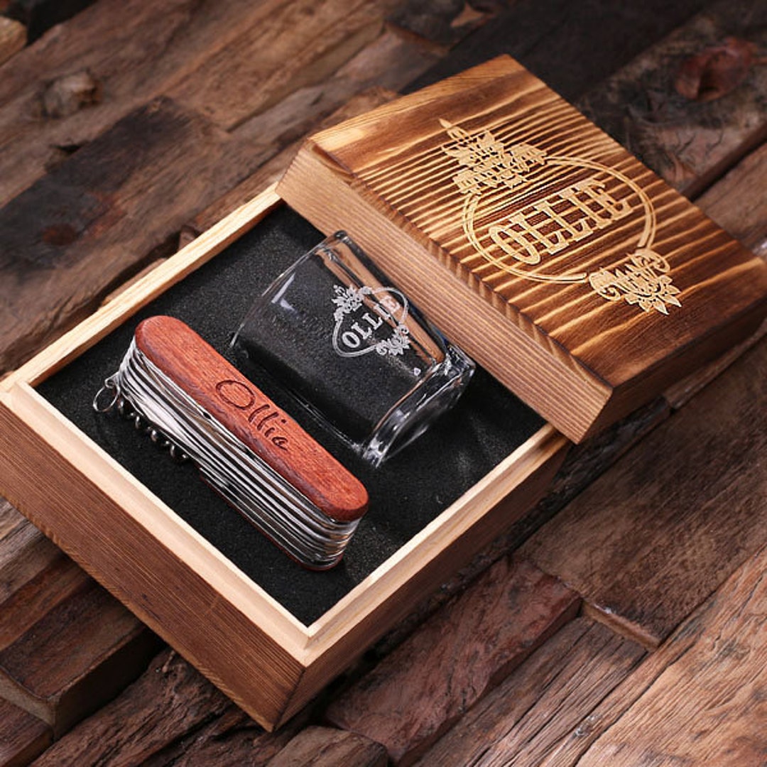 Personalized Wood Multi-tool Pocket Knife, Shot Glass, Gift Box ...