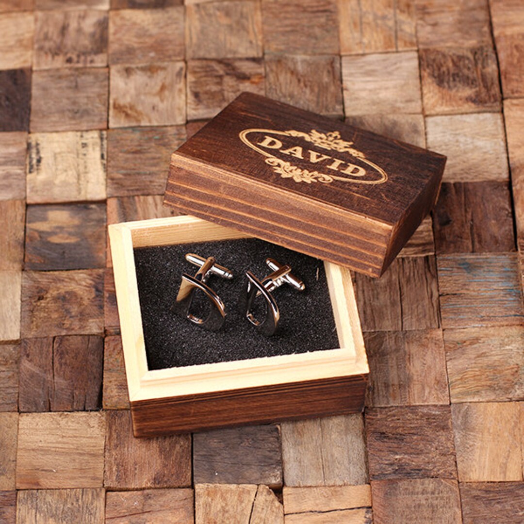 Initial d Personalized Men's Classic Cuff Link With Wood Box ...