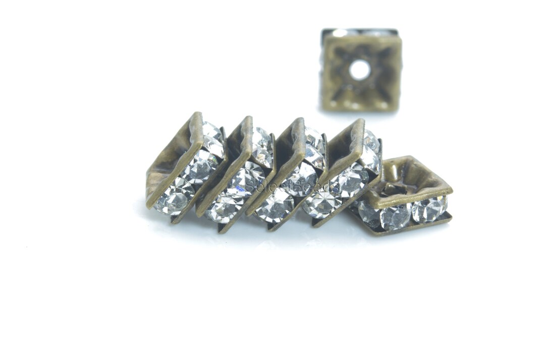 Clear Rhinestone Antique Brass Spacer Beads - Sparkle Square Jewelry ...
