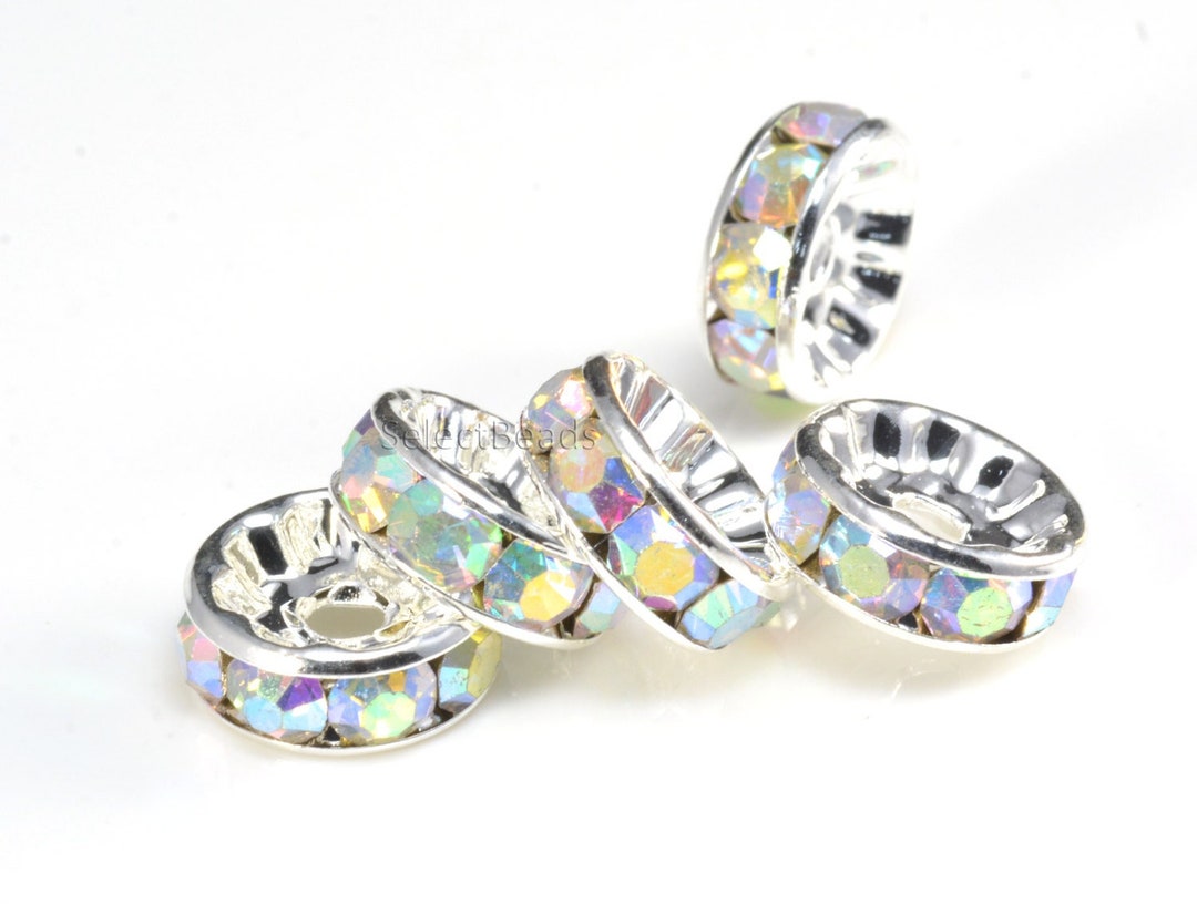 Coated White Crystal Metal Seperators - Silver Tone Brass Spacer Beads ...