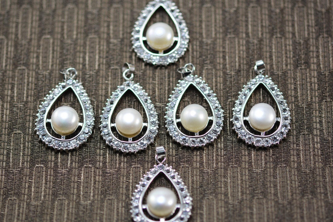 Pearl and Rhinestone Teardrop Pendants - Freshwater Pearl Jewelry ...