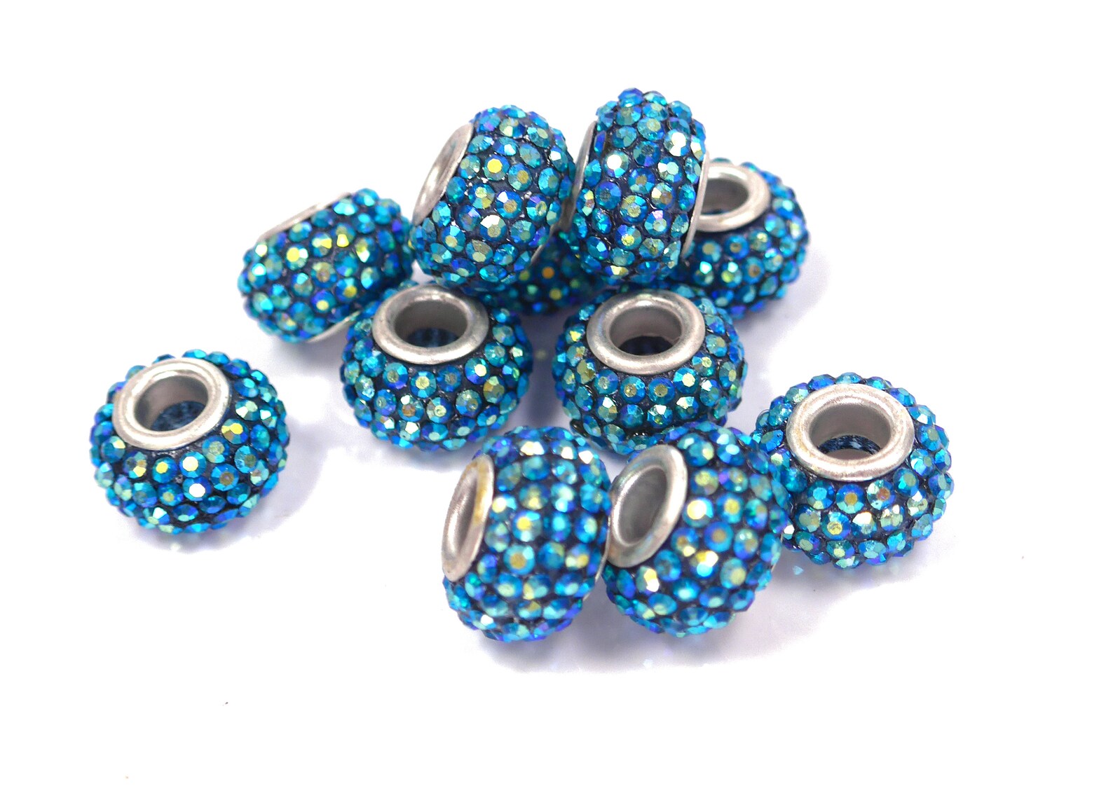 Coated Rhinestone Bracelet Beads Paved Big Hole Rondelle Beads European ...
