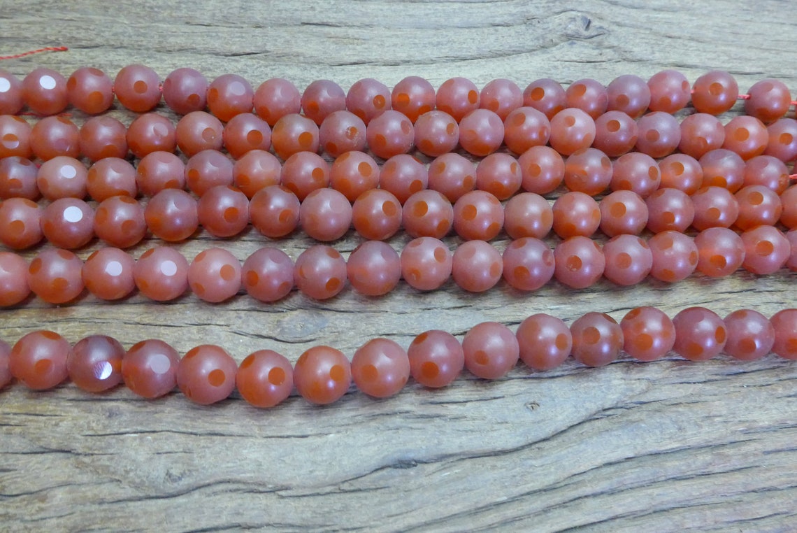 Red carnelian matte beads shiny polished dots beads matte | Etsy