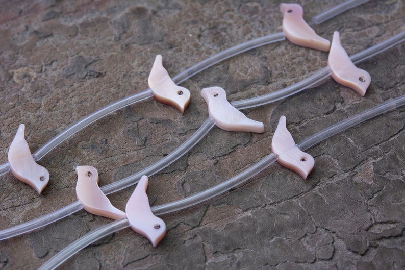 Shell Bird Beads - Black Mother of Pearl Beads - White Animal Beads ...