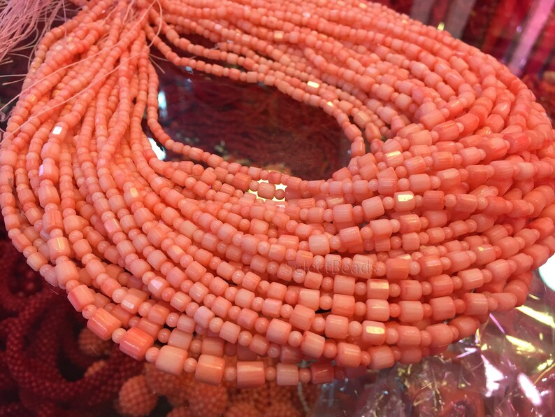Coral Graduation Necklace Beads - White Bamboo Coral Faceted Tube Beads ...