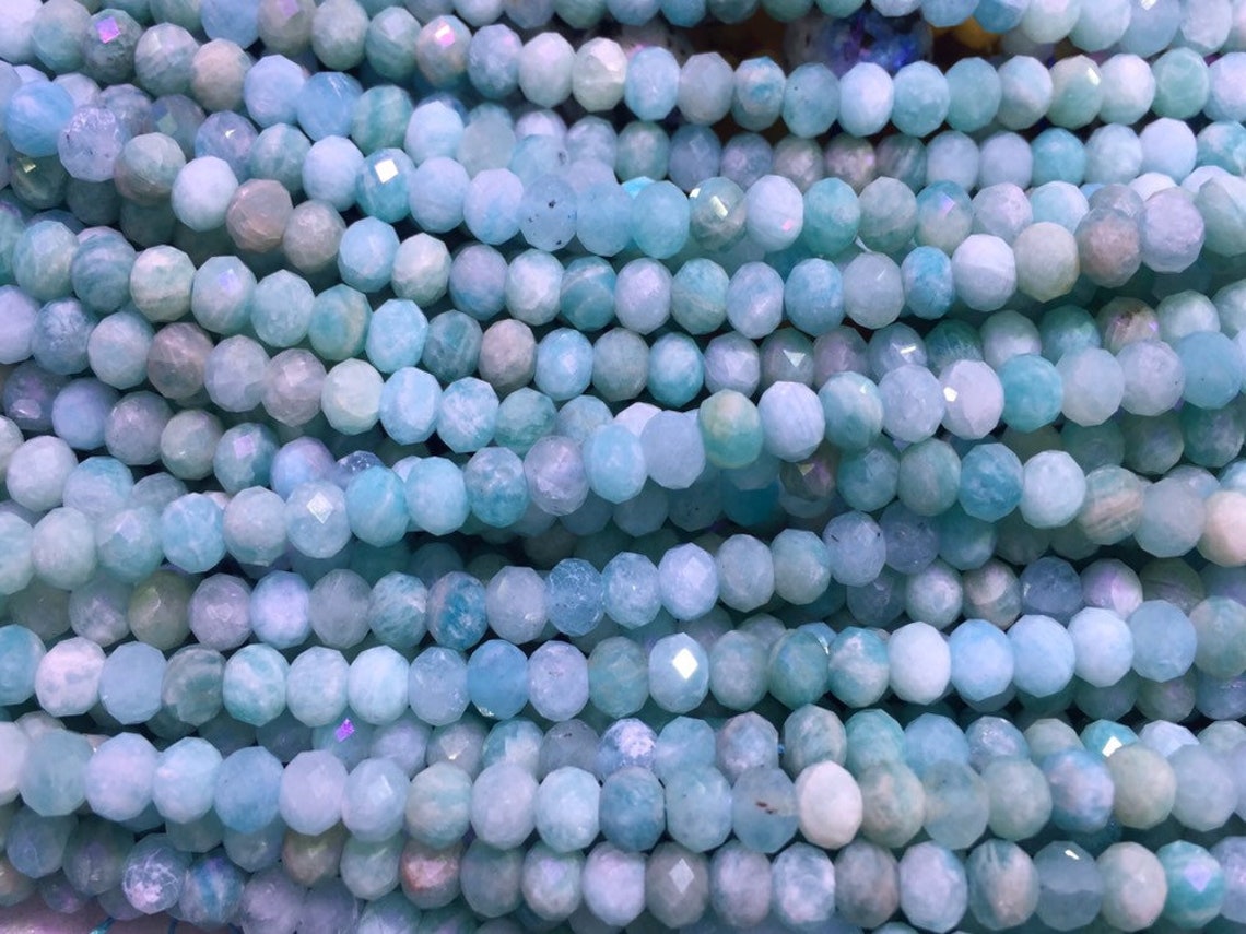 Pale Blue Peruvian Amazonite Faceted Rondelle Beads Natural - Etsy