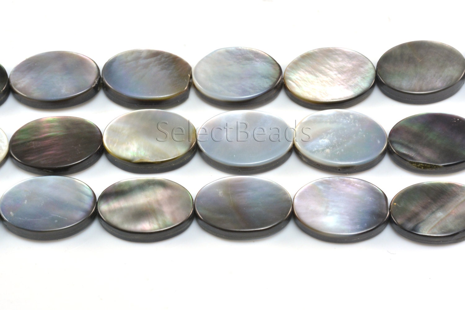 Flat shell beads flat oval beads black shell beads black | Etsy