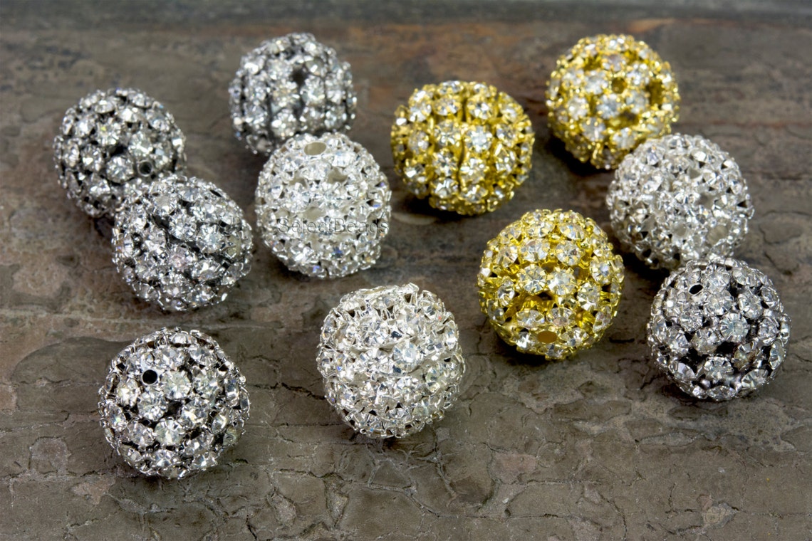Rhinestone Ball Beads - Crystal Decored Filigree Round Beads - Disco ...