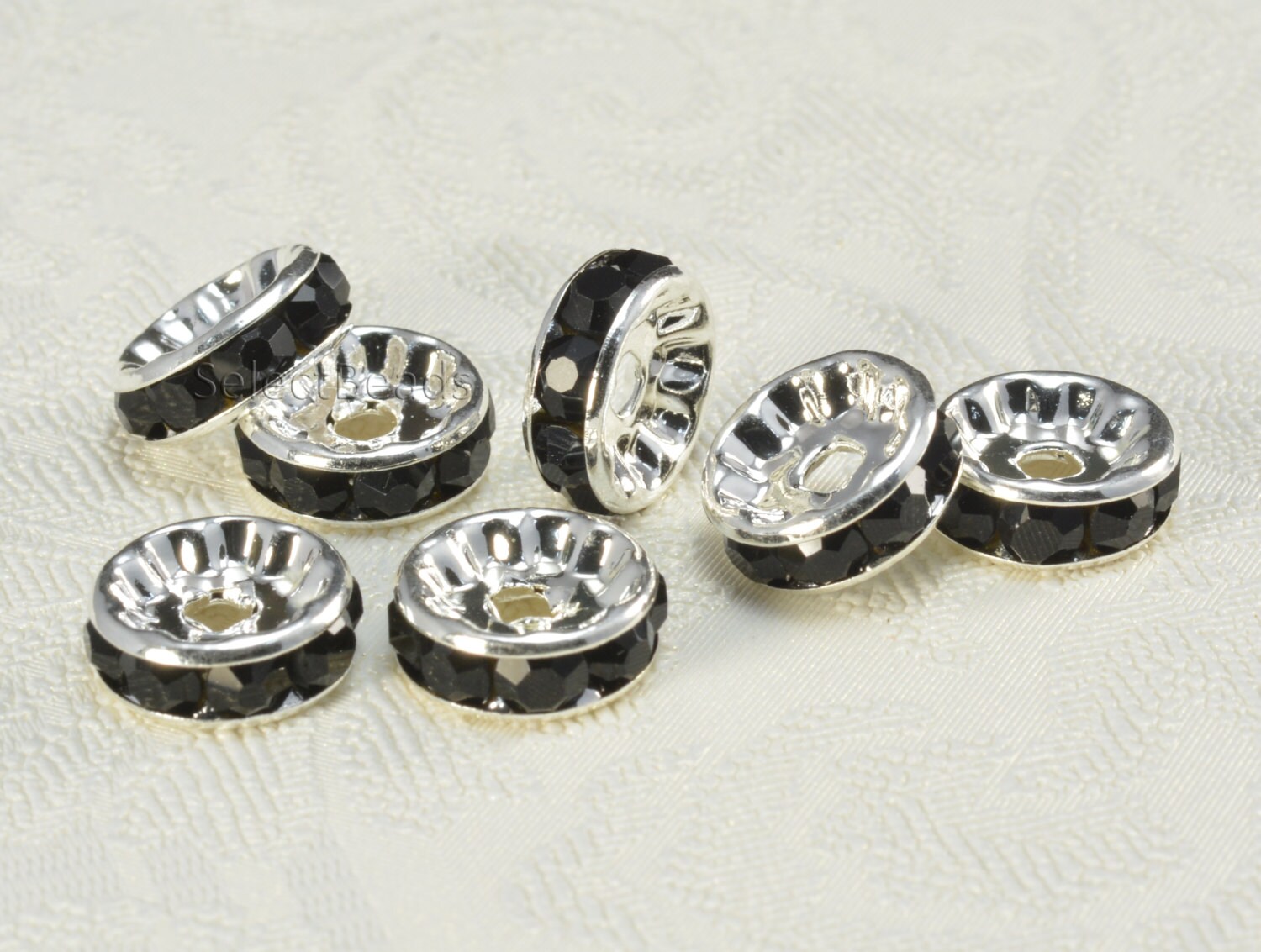 Black Crystal Rondelle Spacers Silver Plated Brass - Etsy
