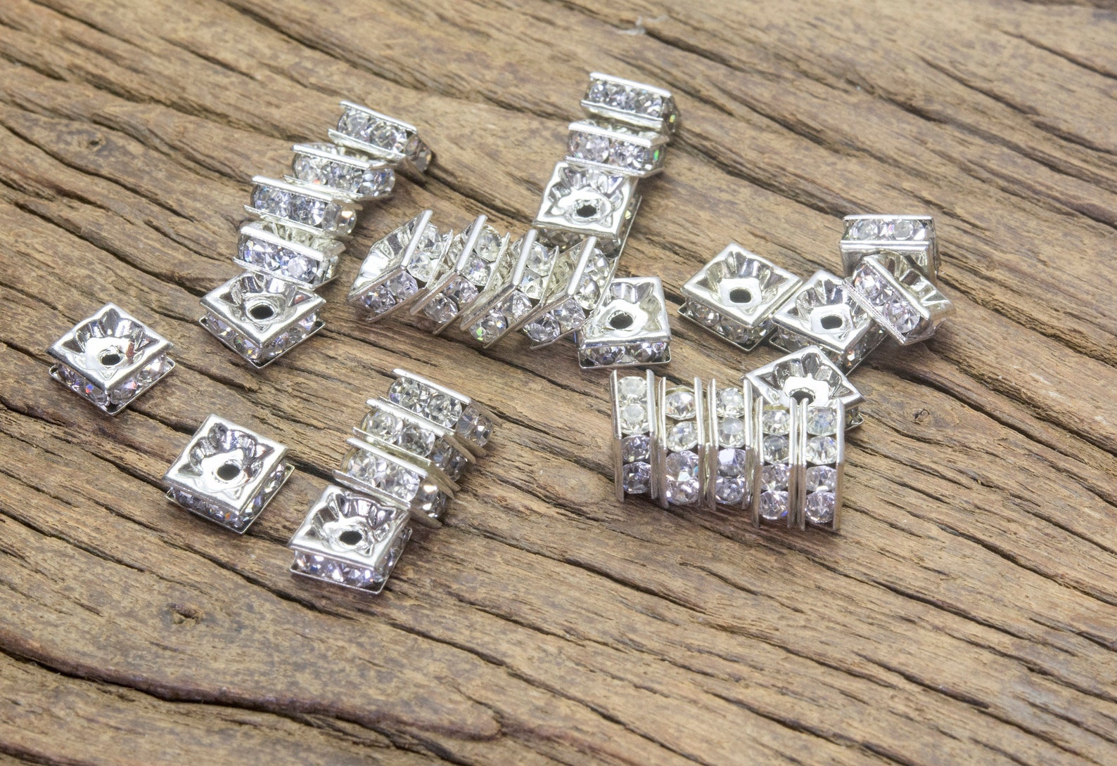 Silver Tone Clear Rhinestone Crystal Square Spacers Sivler - Etsy