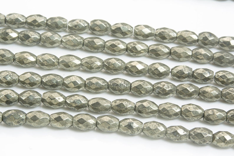 Faceted Pyrite Barrel Beads Natural Pyrite Faceted Rice - Etsy