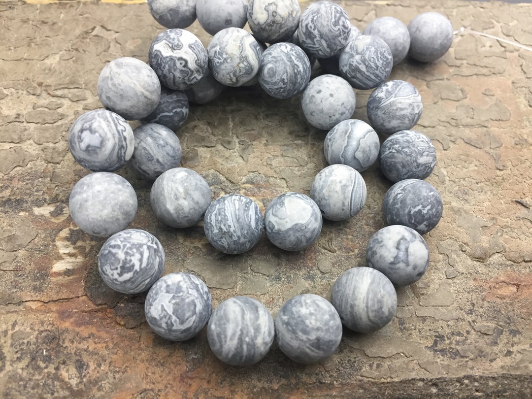 Matte Map Jasper Beads - Natural Black Gemstone Round Beads - Matte ...